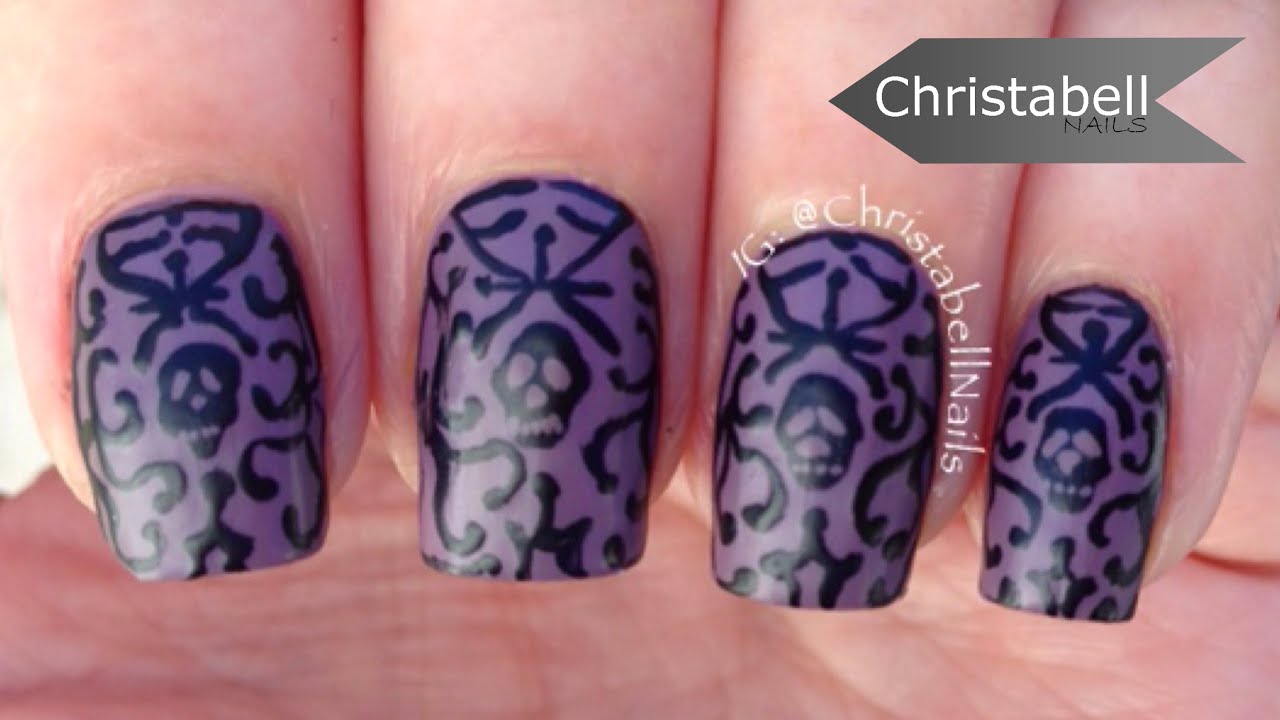 Halloween Skulls and Scrolls Nails Tutorial - YouTube
