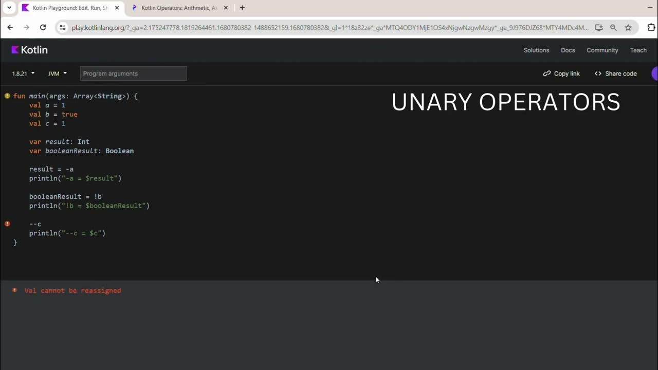 Kotlin (Programming Language) Project 14: 'Unary Operators' Created by Trishanth Kumar - YouTube