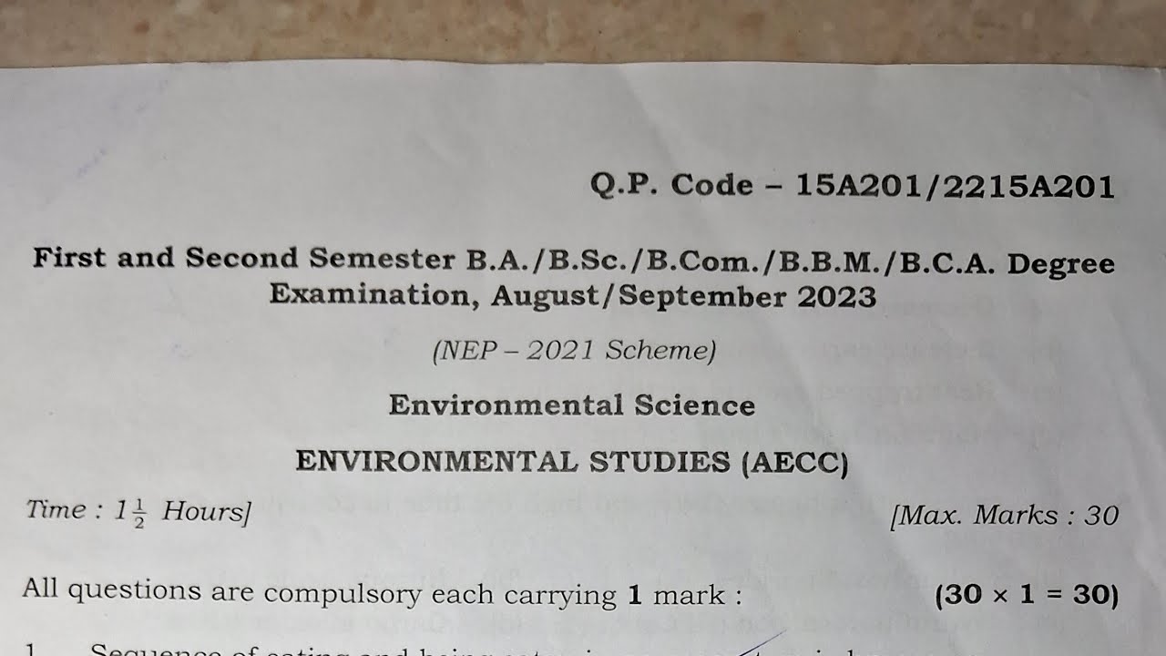 Environmental Science Question Paper - 2023. (As per NEP - 2021 Scheme ...
