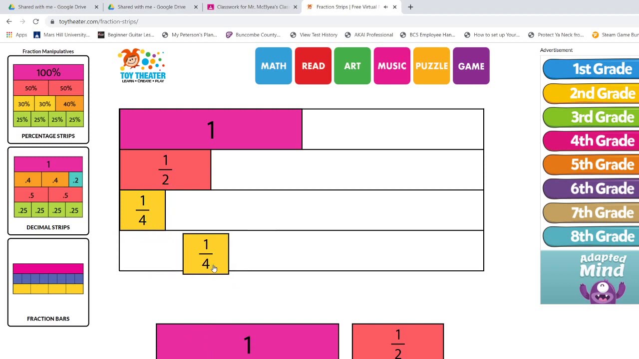 Using Fraction Strips to Multiply Fractions - YouTube