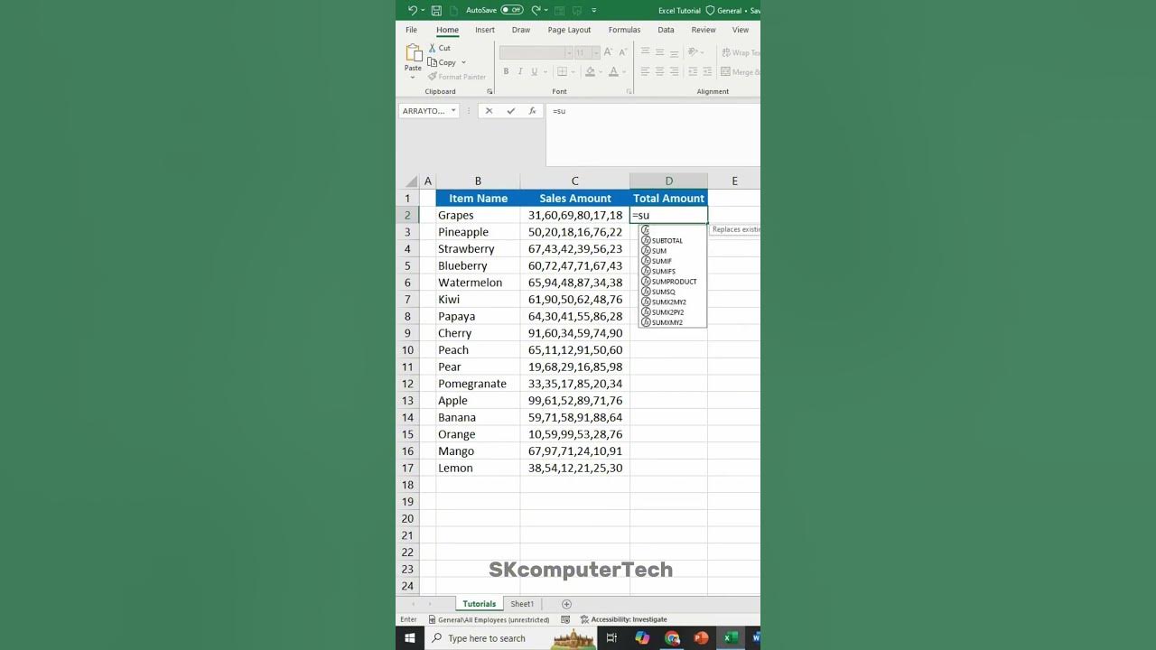 How To Get Amount Total In MS Excel Tips and Tricks #excel #viralshort ...