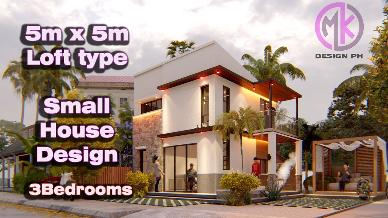 Small House Design l 5x5 Meters l Loft Type 3 Bedrooms - YouTube
