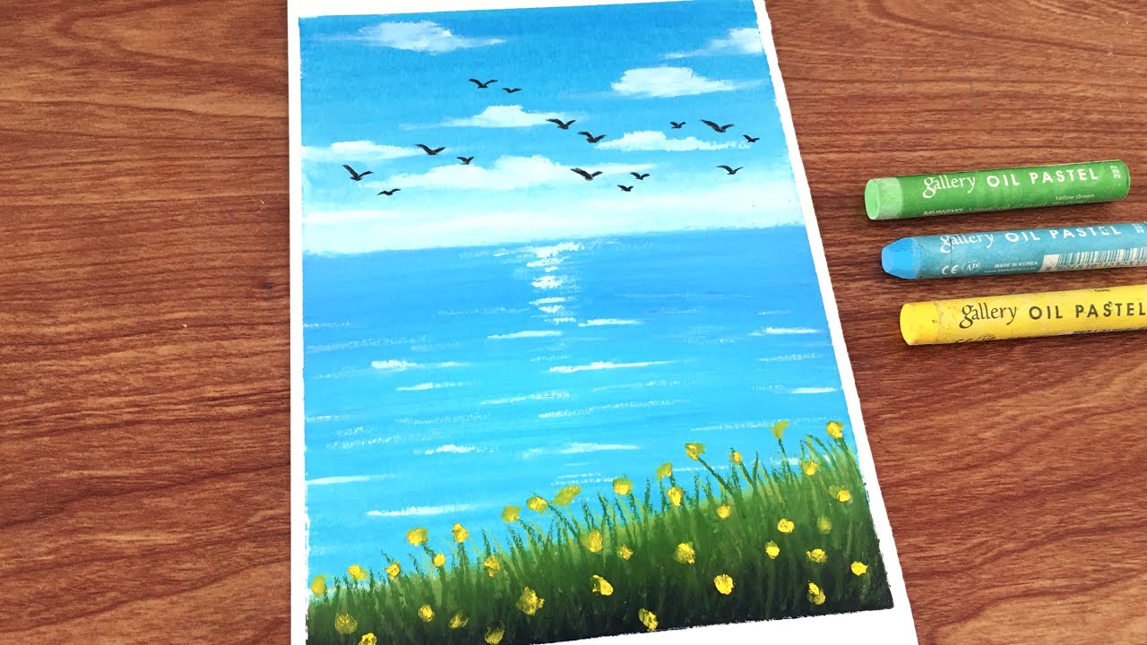 Oil Pastel Relaxing Ocean Scene Painting for beginners | Oil Pastel ...