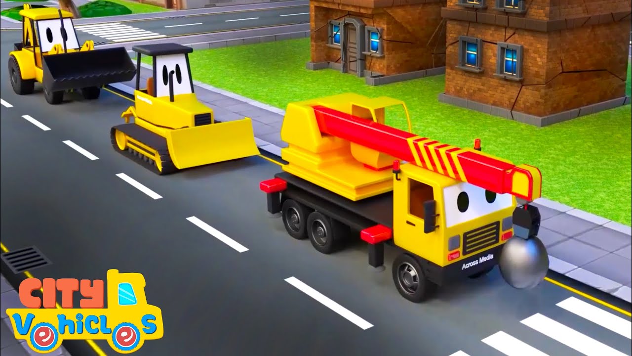 Construction Vehicles — bulldozer, backhoe loader and crane truck build ...