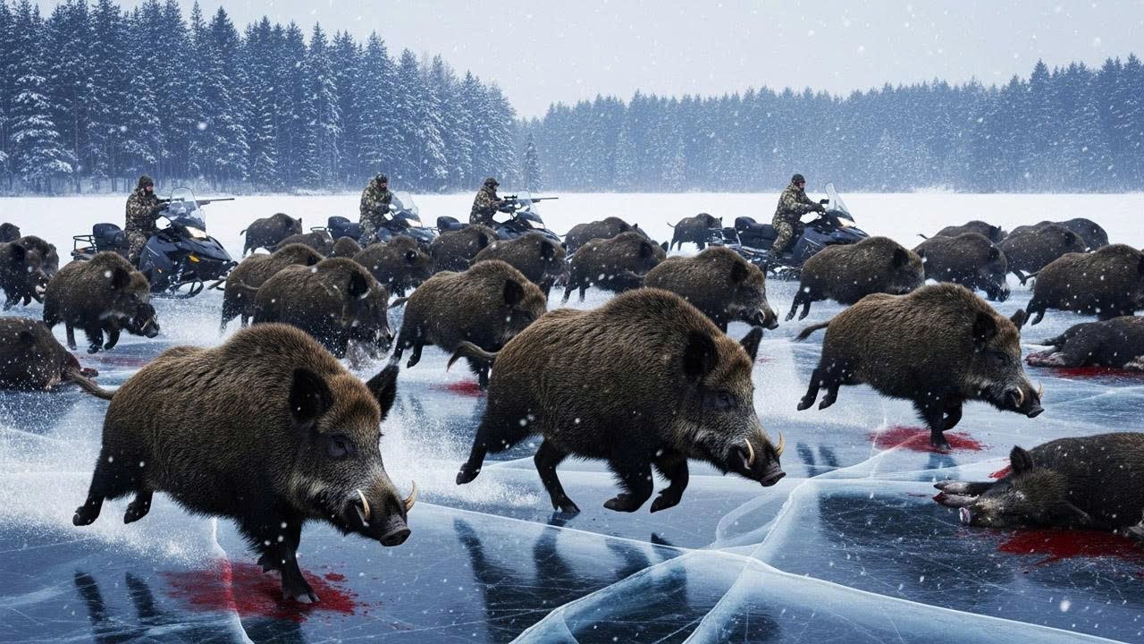 Extremely Dangerous! Hunter Chases Wild Boar on Thin Ice - Most ...