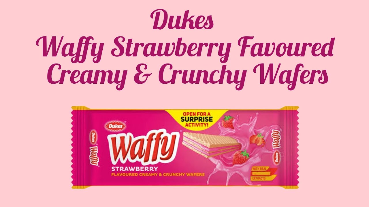 Dukes waffy strawberry favoured creamy & crunchy wafers - YouTube
