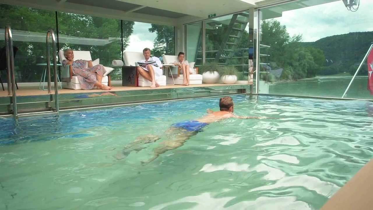 Emerald Waterways' unique on board heated pool and cinema - YouTube