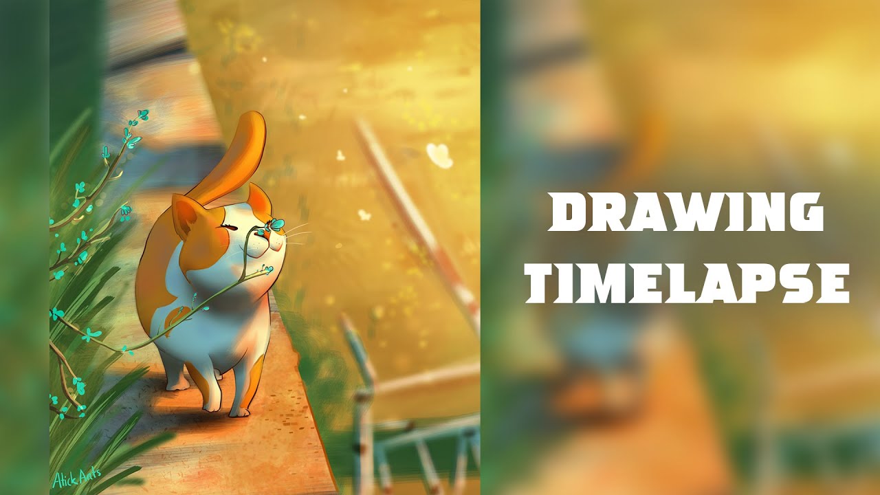 A cat and flowers drawing time lapse/process - YouTube