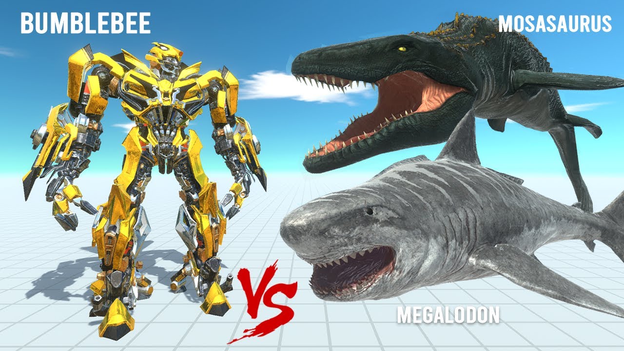 TRANSFORMERS (Bumblebee) vs MOSASAURUS vs MEGALODON - Animal Revolt ...