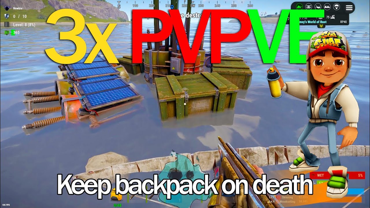 Rust PVE Low Rate + Zombies + Backpack + Subway Surfers #RustPVE # ...