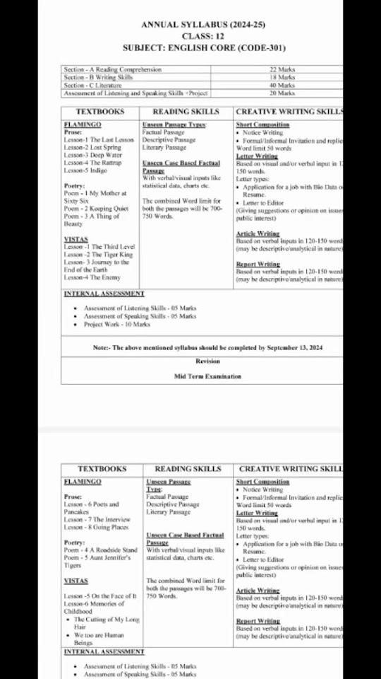 💯Class 12 English Syllabus 2024-25 CBSE #shorts #class12 - YouTube