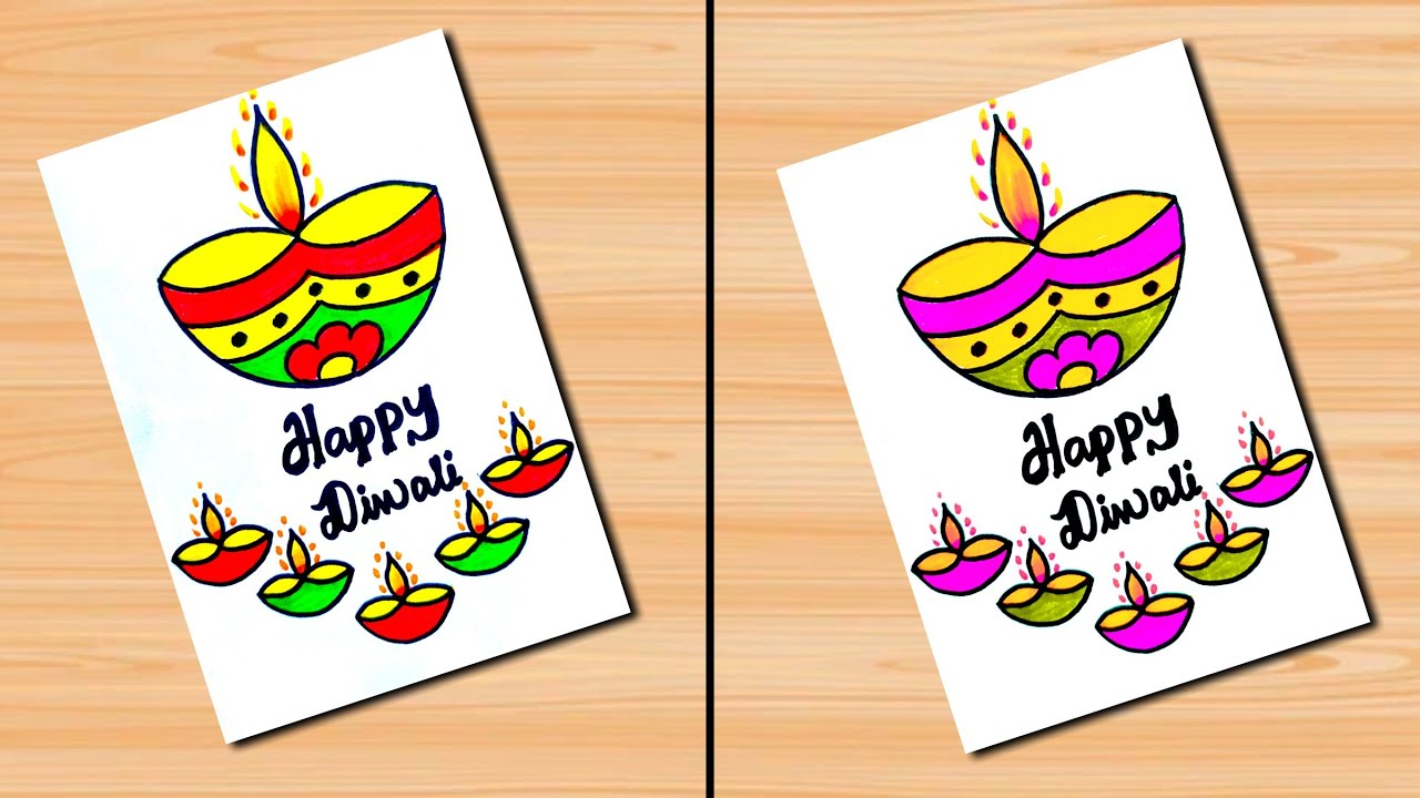 beautiful and easy diwali greeting card drawing/ make happy diwali card ...