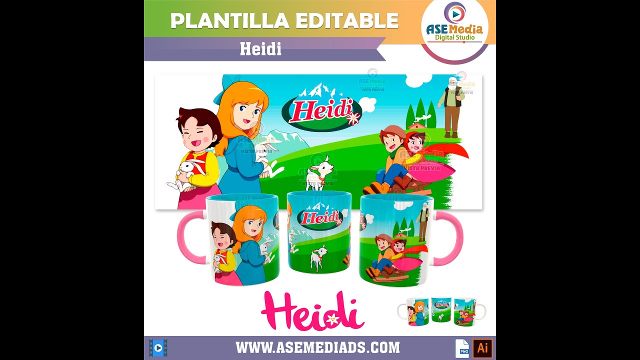 Heidi Taza Plantilla Editable Sublimación Diseño Mug Gratis - YouTube