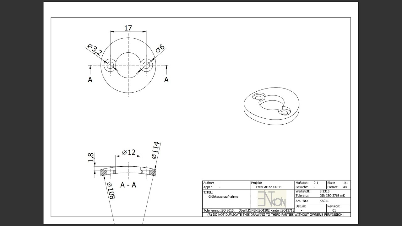 FreeCAD 22 KA011 Glühkerzenaufnahme Flachsenkung Boolesche Operation ...