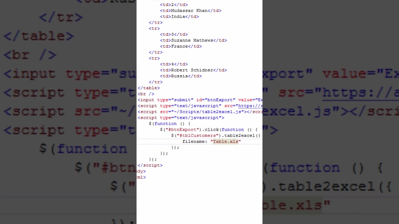 Export HTML Table To Excel Using JQuery In ASP Net Core Razor Pages Export HTML Table To Excel Using JQuery In ASP Net Core Razor Pages