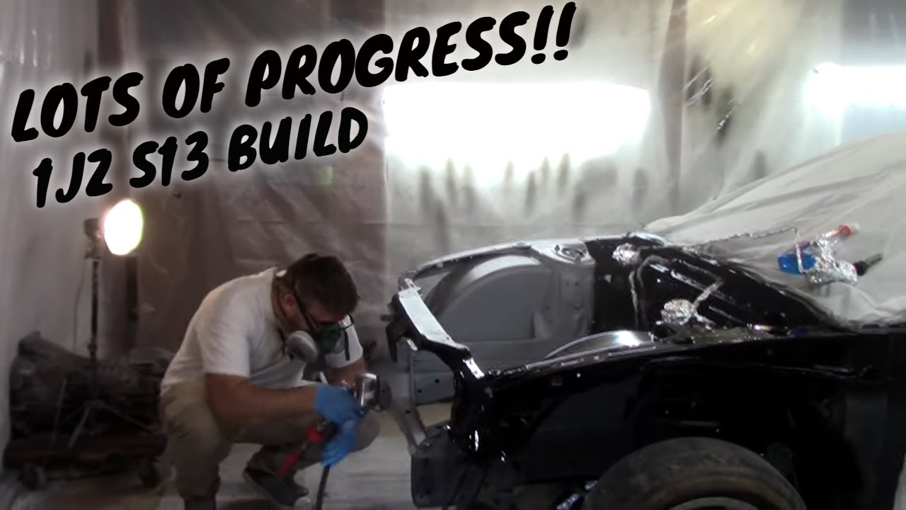 1JZ S13 Hatch Rebuild | PAINTING THE ENGINE BAY | Priming the BODY KIT ...