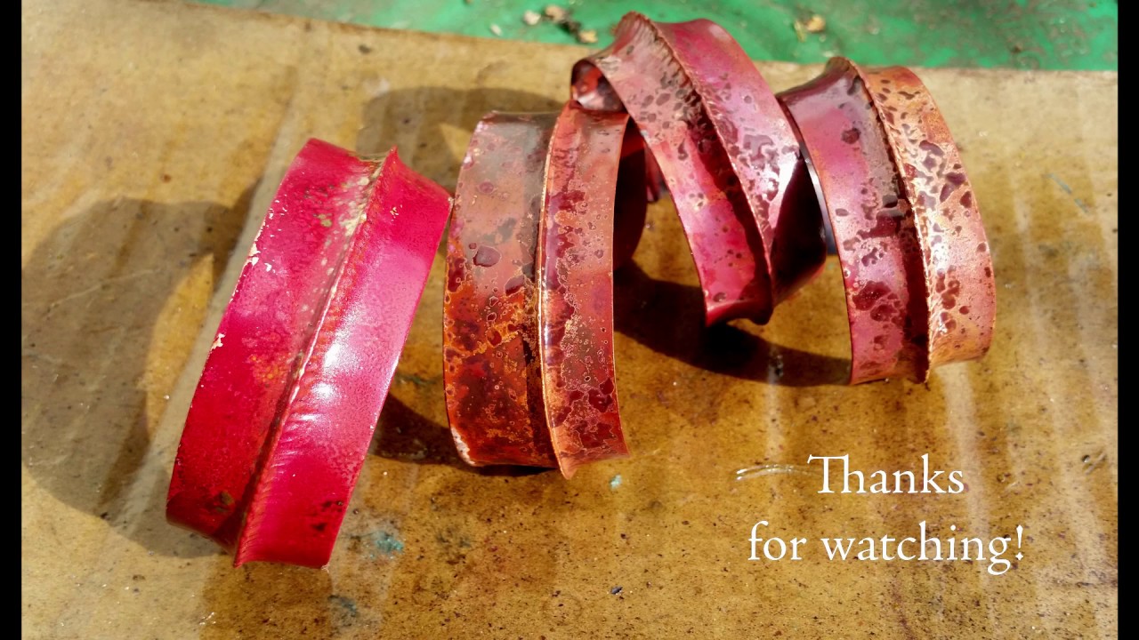 red heat patina on foldformed copper bracelet - YouTube