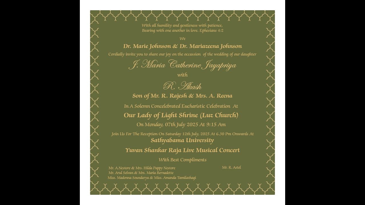 Maria Catherine weds Akash wedding Live streaming on 07 July 2025 @ 9 ...