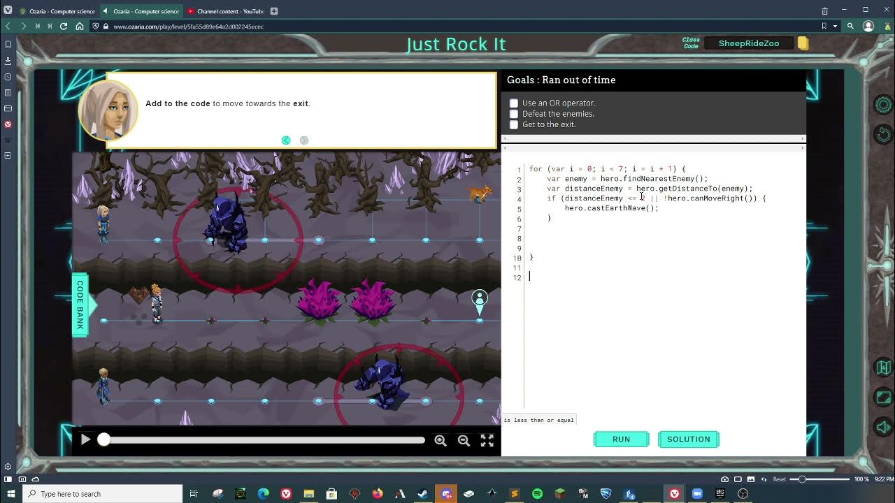 Ozaria - Javascript - Chapter 4 - Module 1 - Just Rock It - YouTube