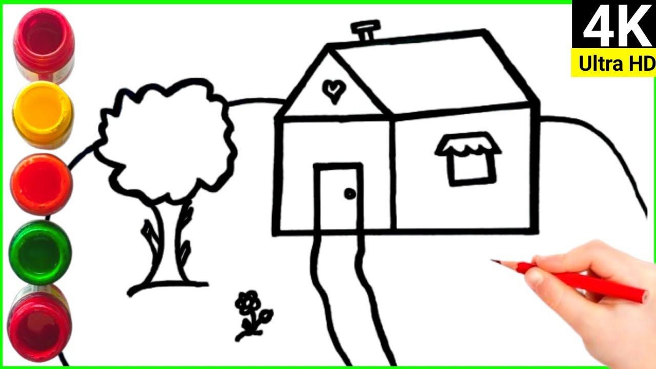 How to draw a house for kids || House Drawing Easy || Ghar Ka Drawing ...