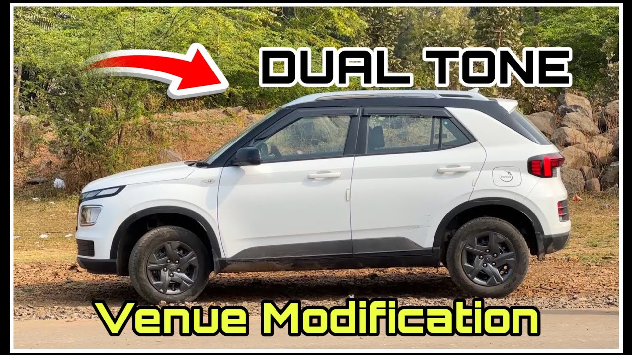 Hyundai Venue Dual Tone Roof Modification | Glossy Black Wrap Cost ...