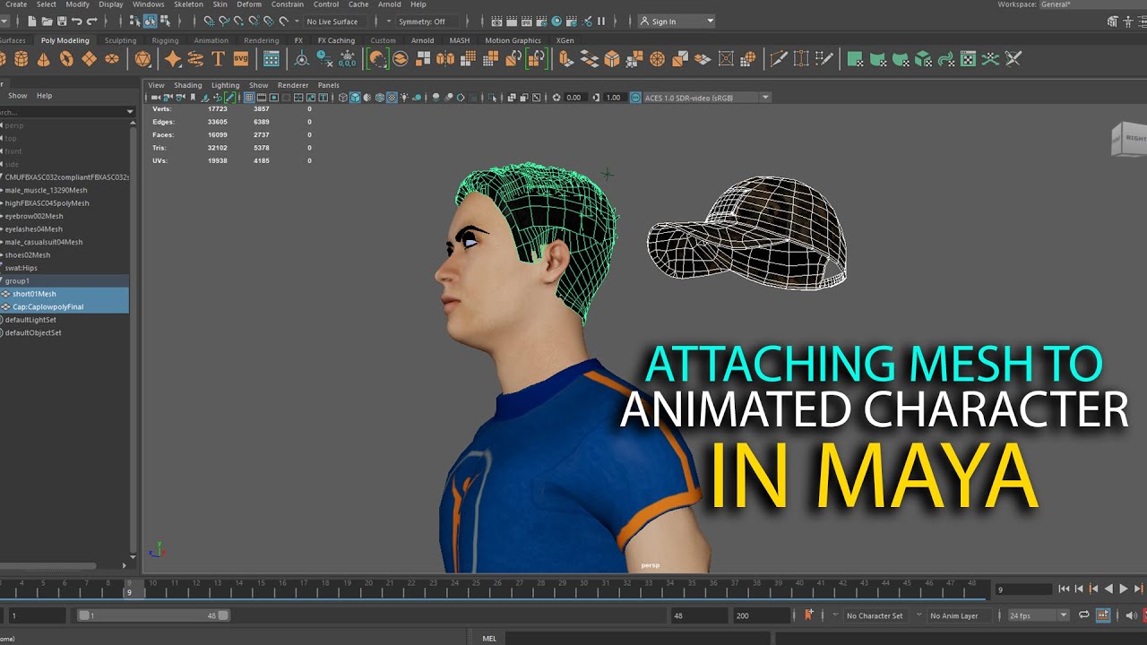 HOW TO ATTACH A MESH ON AN ANIMATED CHARACTER IN MAYA - YouTube