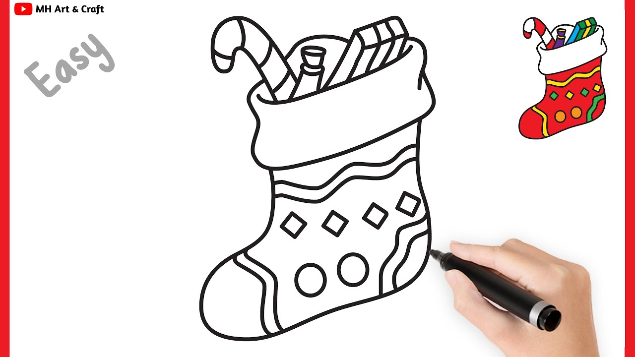 How to Draw a Christmas Sock Easy | Christmas Stocking | Easy Drawing ...