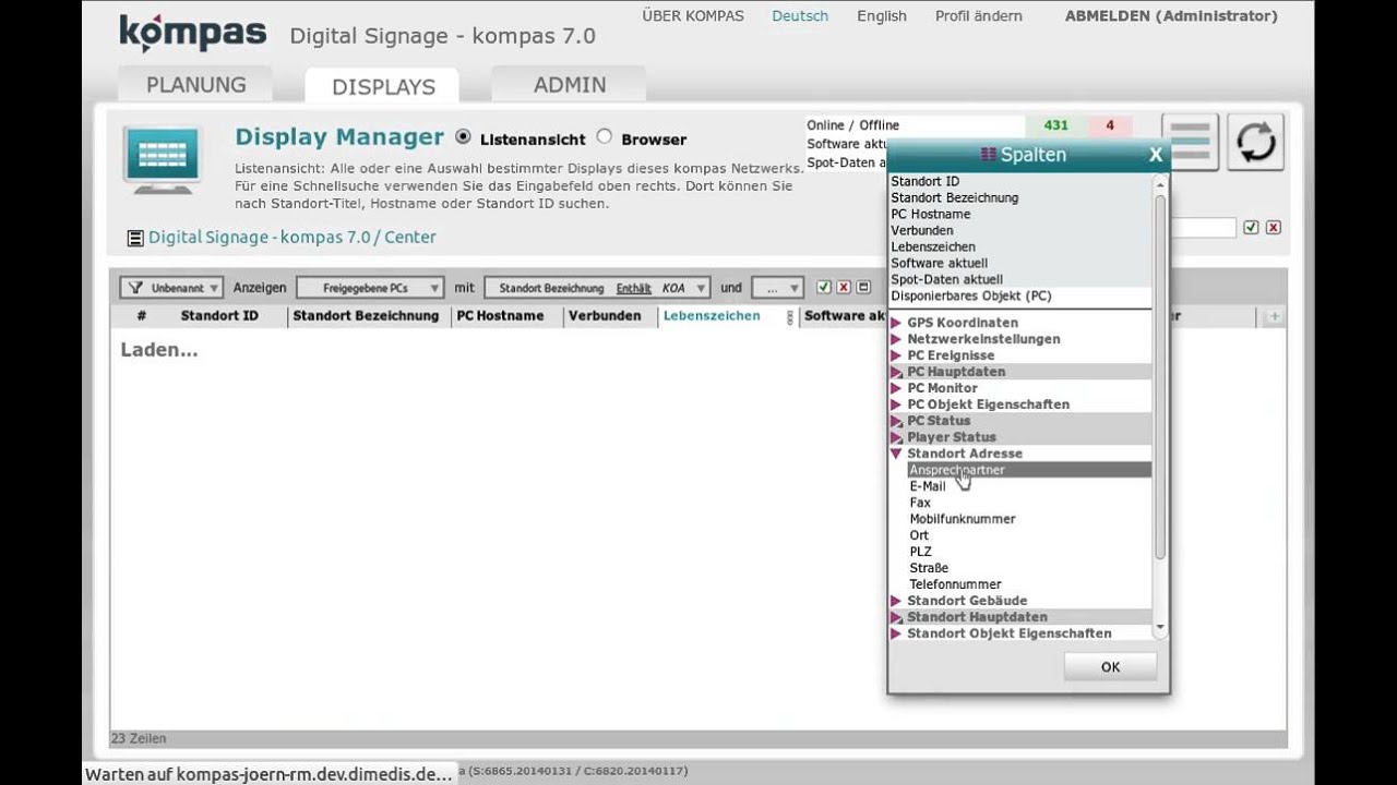 kompas Digital Signage: Displays managen und Standorte filtern ...