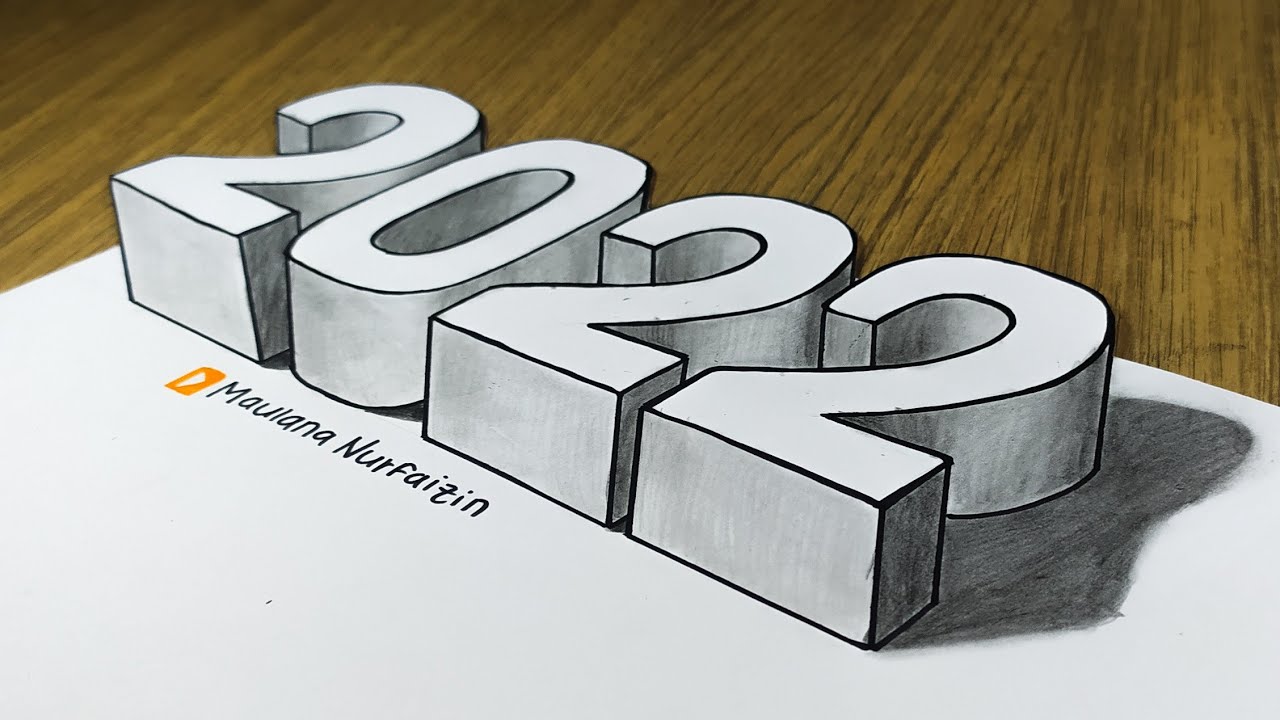 happy new year 2022 - happy new year 3d drawing - 2022 number drawing ...