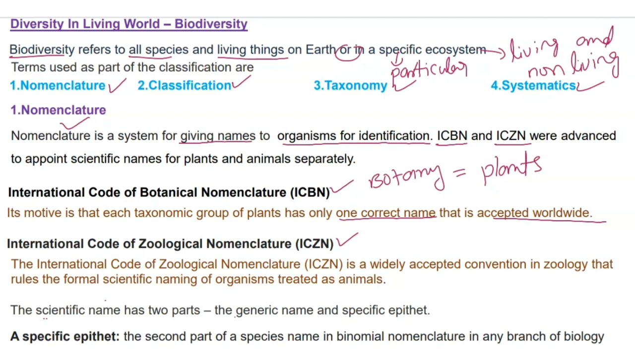 Diversity in Living World [P-2] || Biodiversity, Nomenclature || ICBN ...