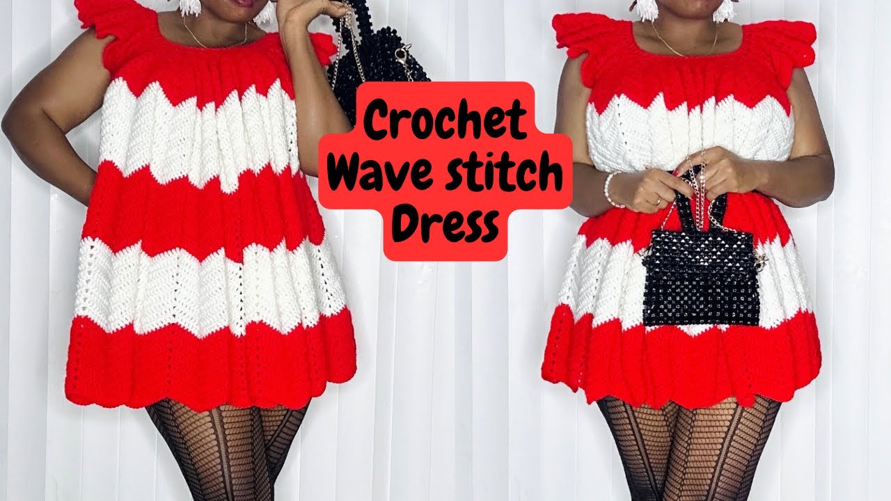 How to crochet easy topdown wave/chevron stitch dress - YouTube