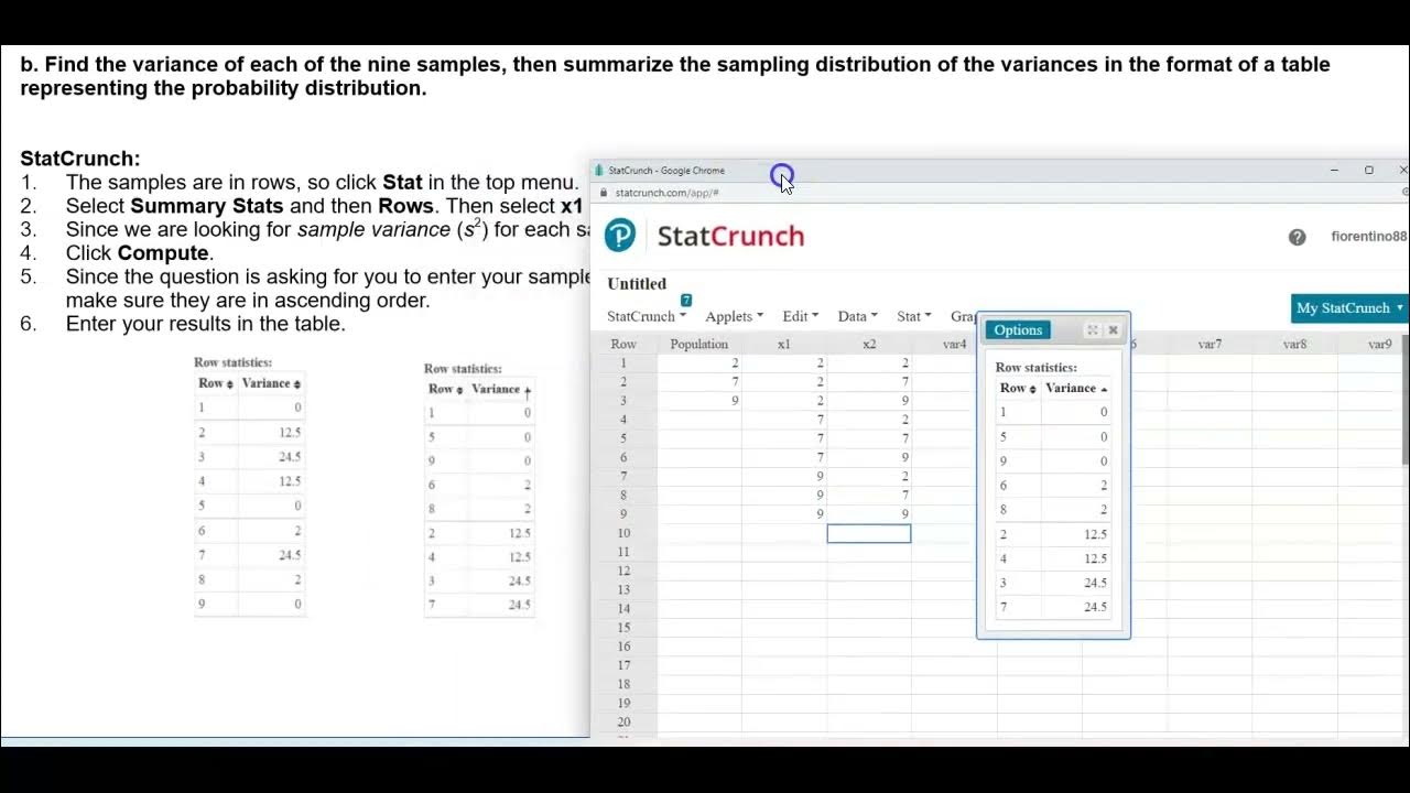 Math 14 6.3 Example 4: Sampling Distributions of the Sample Variances (Using StatCrunch) - YouTube
