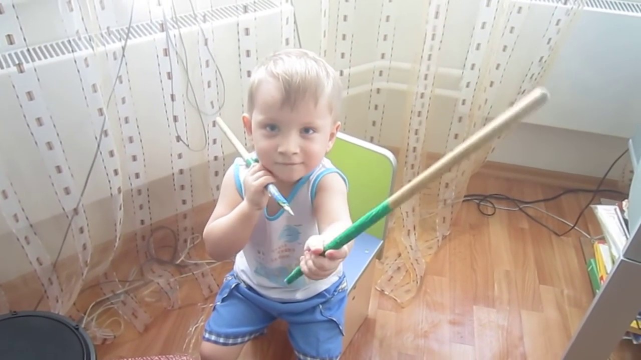 two years old baby boy drummer Lyonya Shilovsky plays heavy metal ...