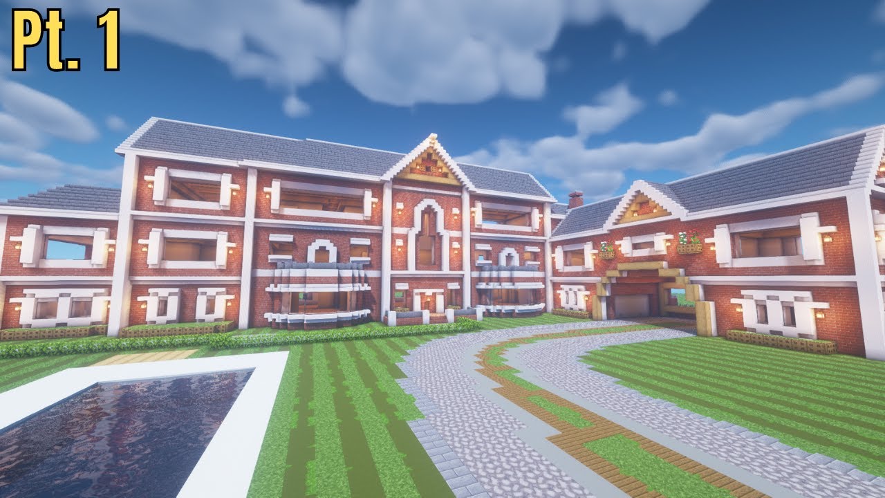 Minecraft: Large Brick Mansion Tutorial | How to Build | Part 1 - YouTube