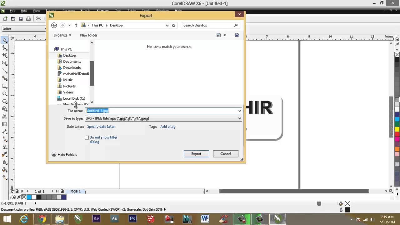 Cara mengekspor file project corelDRAW ke JPEG, PNG dll - YouTube