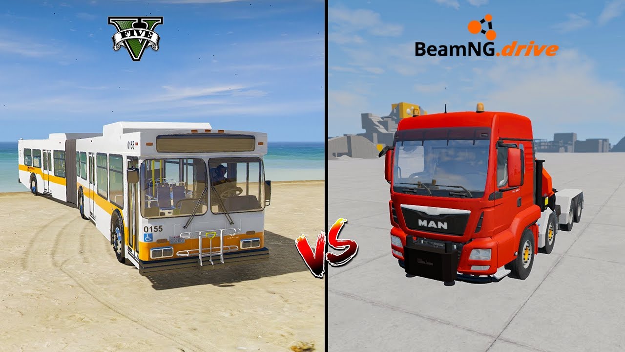 GTA 5 LONG ARTICULATED BUS VS BEAMNG MAN EURO TRUCK - WHICH IS BEST ...
