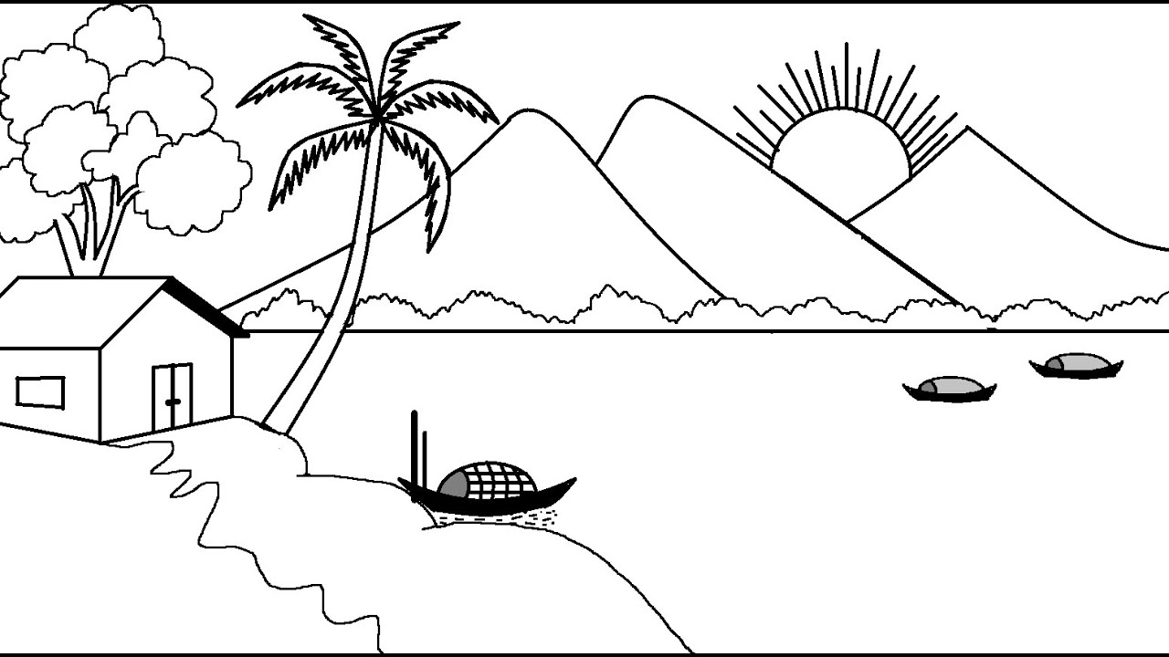 How to Draw a scenery drawing MS Pencil Drawing scenery Very Easy ...