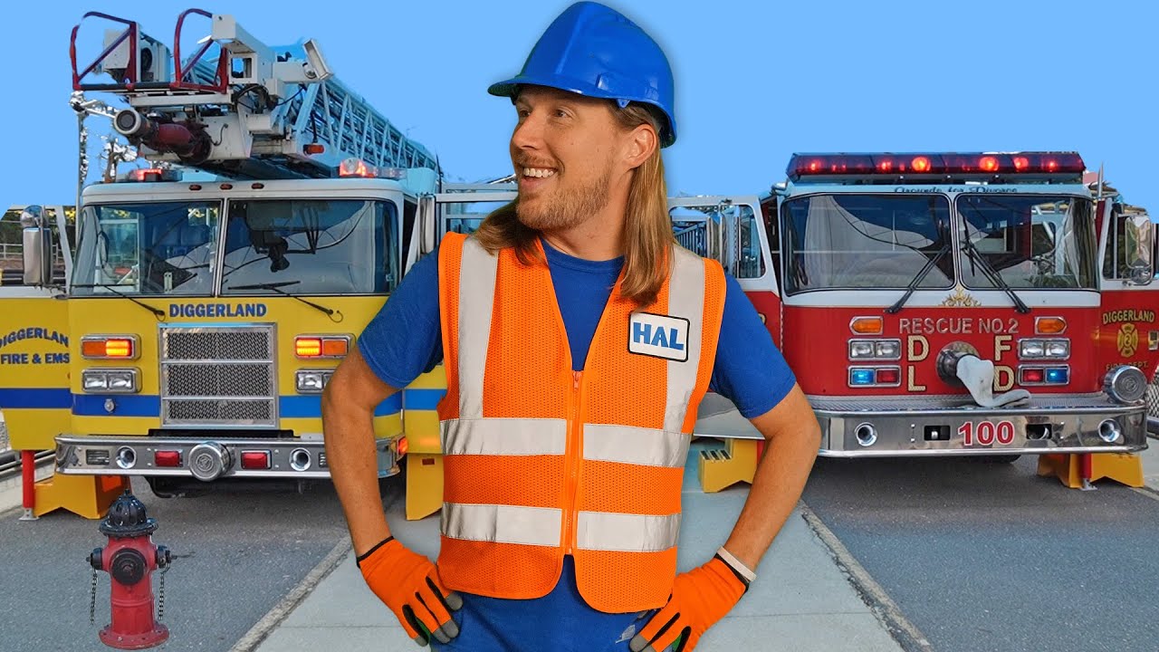 Diggerland Vehicle Parade and Fire Trucks with Handyman Hal | Fire and ...