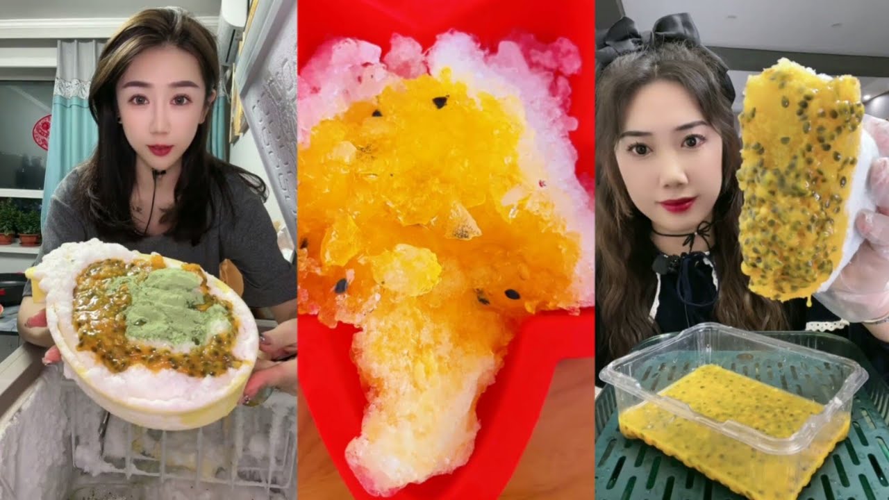 SHAVED ICE WITH CRUNCHY PASSION FRUIT | SATISFYING SOUNDS #iceeating # ...