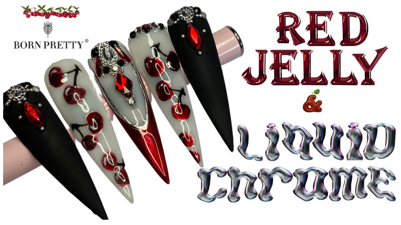 Born Pretty PR Review | Liquid Chrome | Black & Red Cherry Nails Set ...