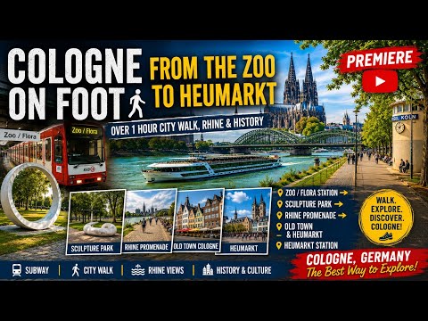🚶 Cologne Walking Tour | Zoo Station to Heumarkt via the Rhine Promenade & Old Town 🇩🇪 | 4K