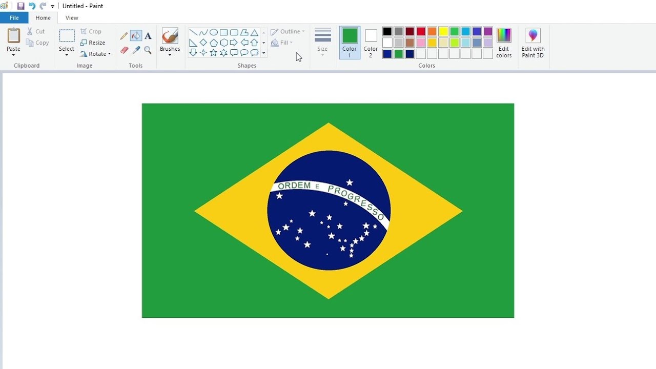 How to draw the Flag of Brazil using MS Paint | How to draw on your ...