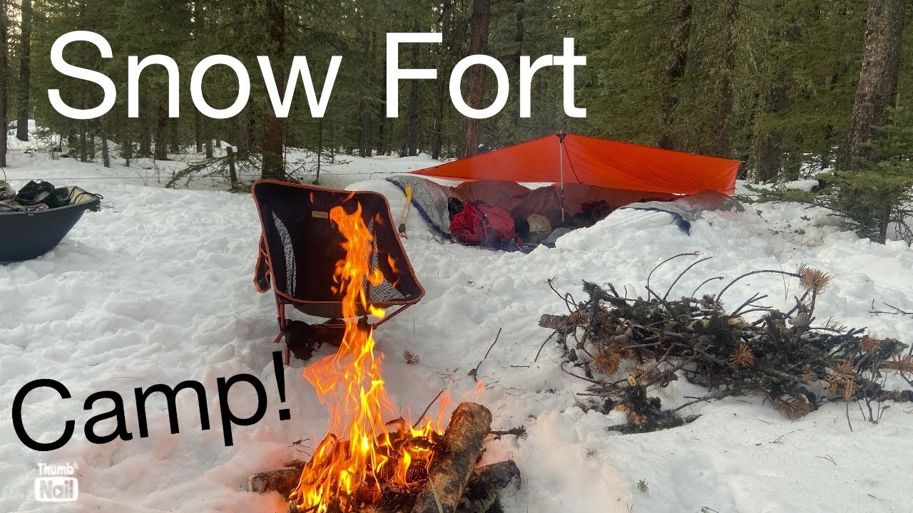 Winter Camping in a Snow Fort / Snowshoeing - YouTube