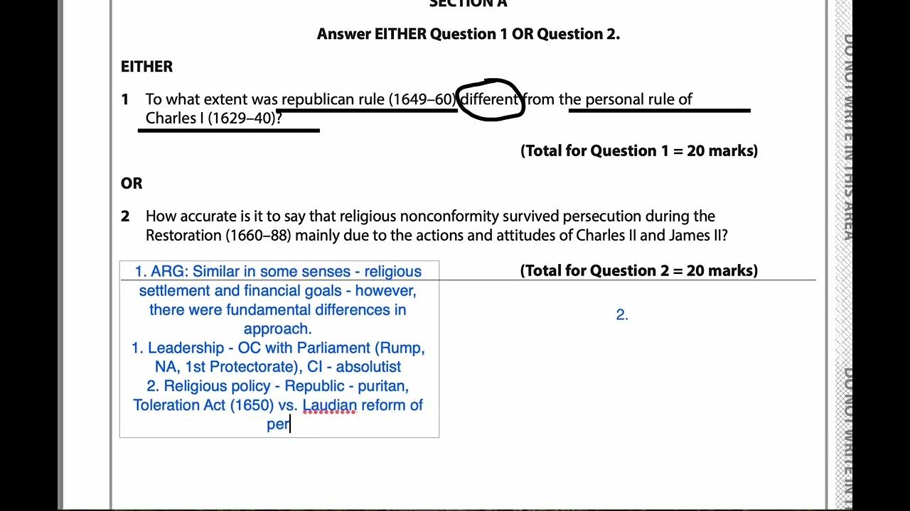 History A Level Past Paper walk through - Edexcel Britain 1625-1701 (1/ ...