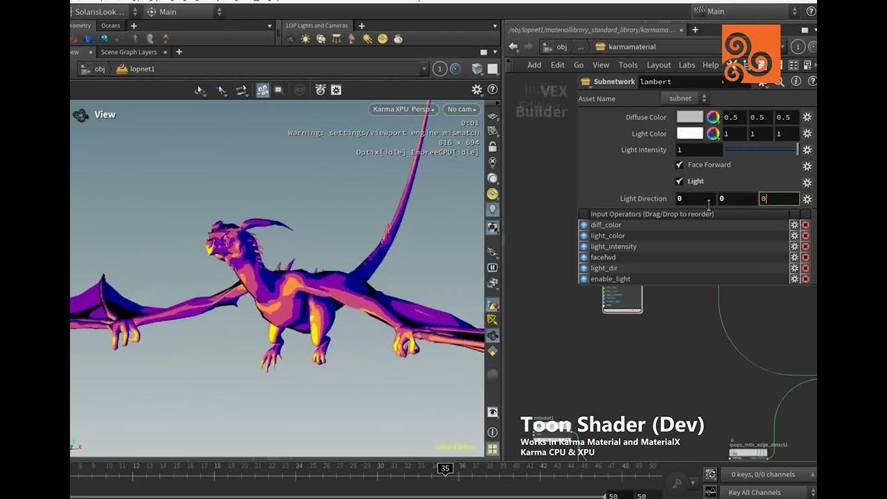 Houdini - Toon Shader for MaterialX - Karma CPU & XPU - IPOPs (Image Plane Operators) Volumes ...