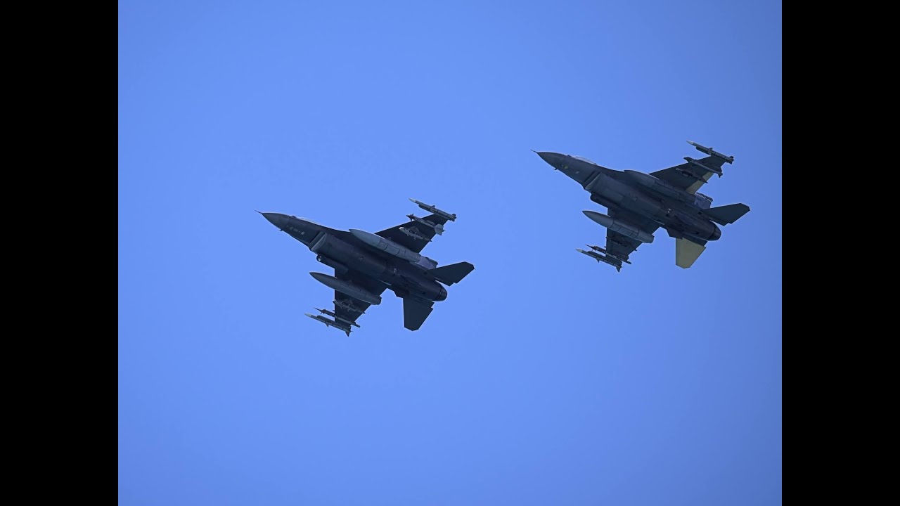 Two General Dynamics F-16 fighter jets from the Mako Squadron stationed ...