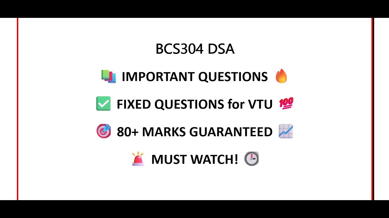 🔴 VTU DSA (BCS304) | Most Important Questions 2024-25 | Score 80+ in Data Structures 💯 - YouTube