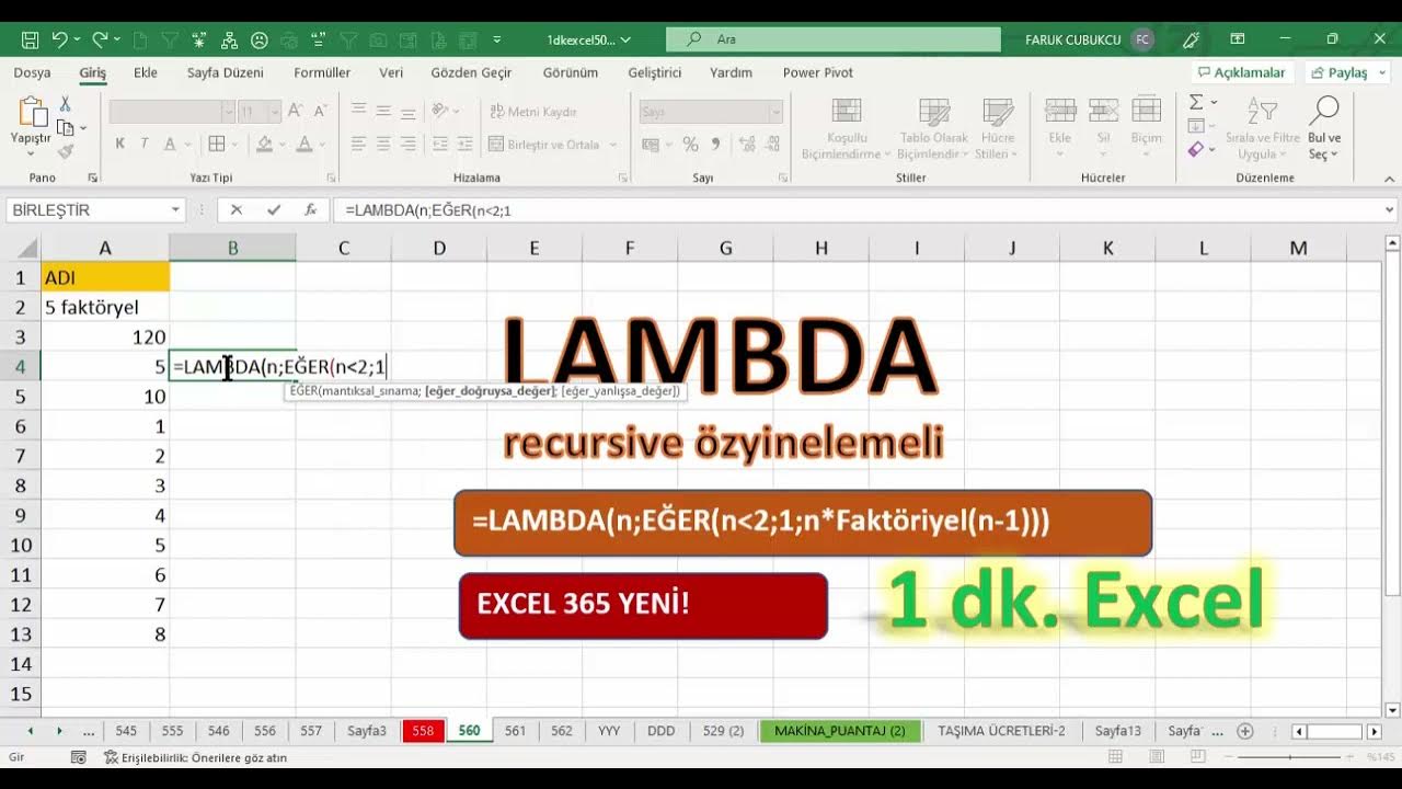 Excel 1 Dakika Recursive Lambda Youtube