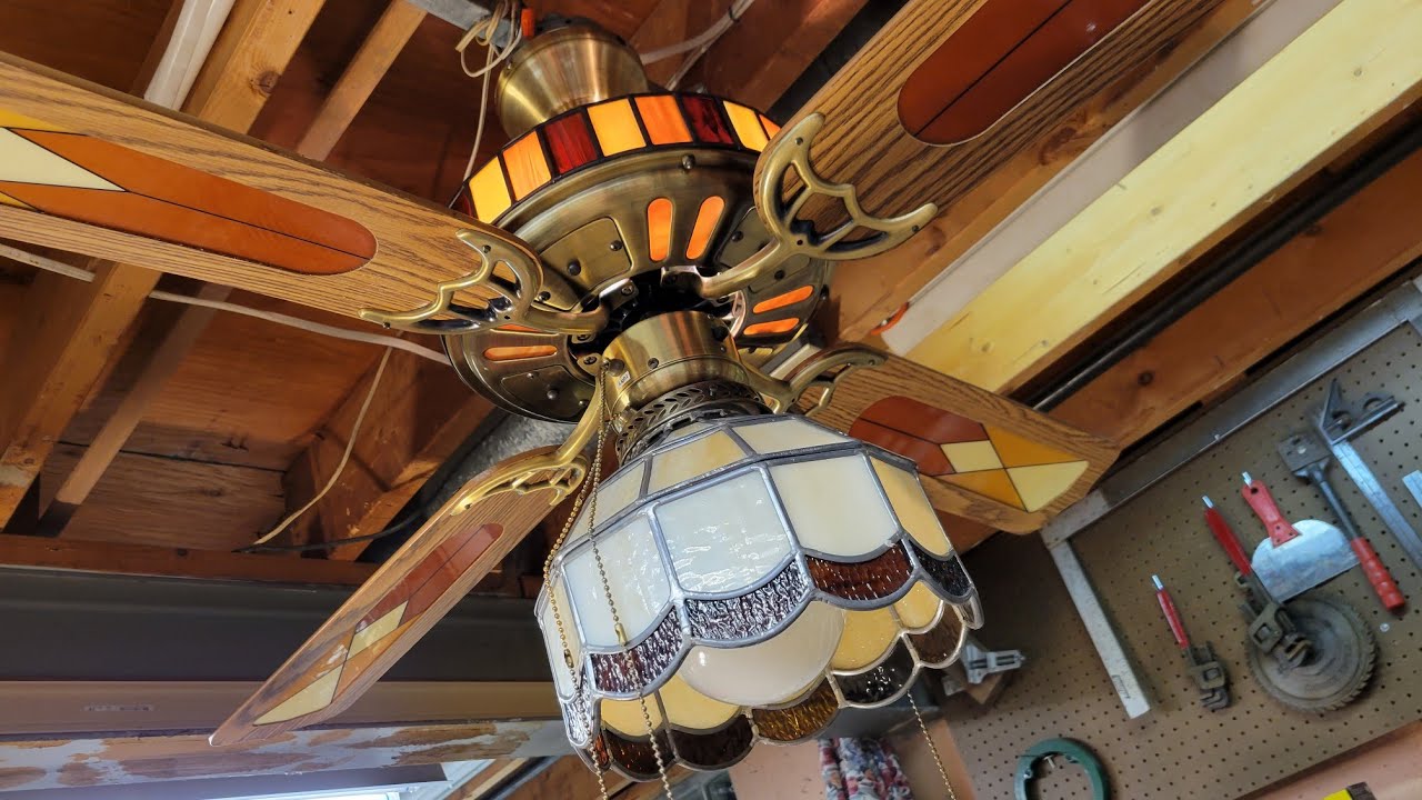 Air Cool Slag Glass Lighted Housing Ceiling Fan - YouTube